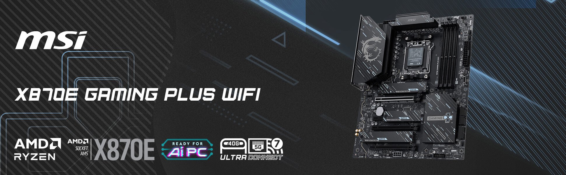 MSI X870E GAMING PLUS WIFI AM5 AMD X870E SATA 6GB/S 5G LAN DDR5 M.2 Wi-Fi 7 include USB 40G port ...